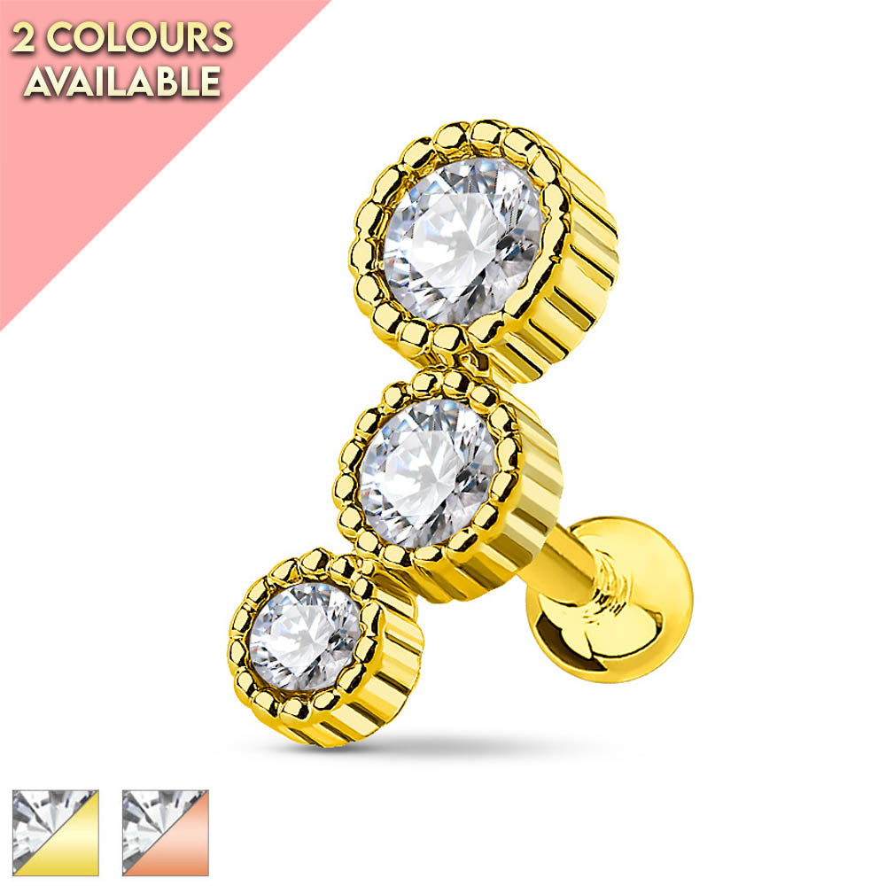 16 Gauge Crystal Trio Cartilage / Tragus Stud - Cherry Diva