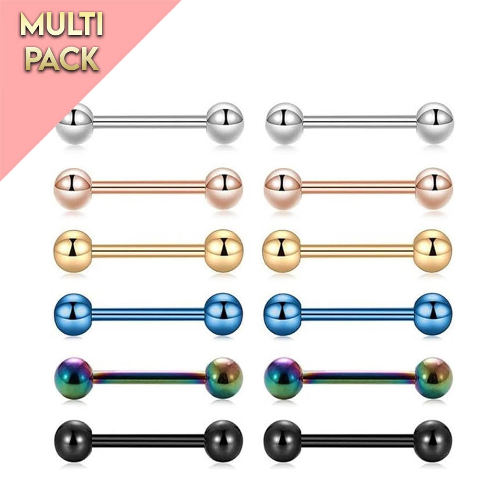 Multi Pack Of 12 Rainbow Straight Barbells - Cherry Diva