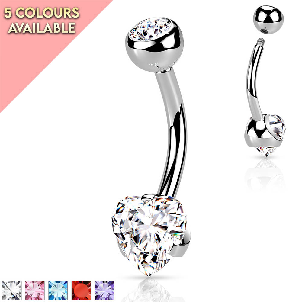 14 Gauge Prong Set Crystal Heart Belly Bar - Cherry Diva