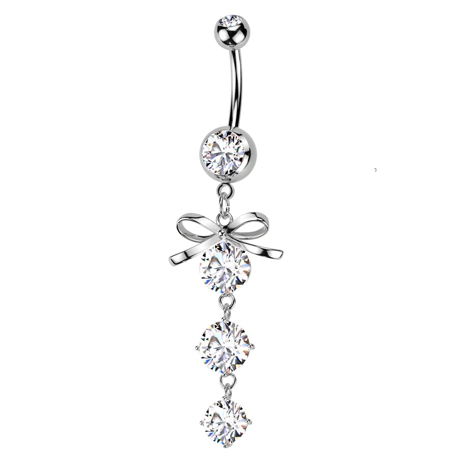 14 Gauge Silver Dangling Flowers Belly Button Bar - Cherry Diva