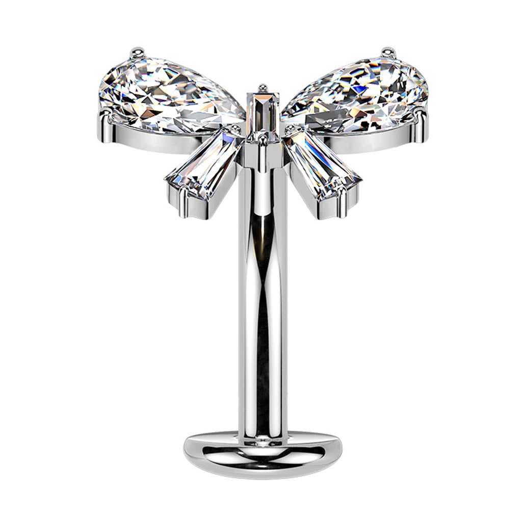 14 Gauge Threadless Titanium Bow Floating Belly Button Bar - Cherry Diva