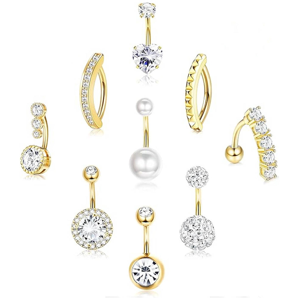 Multi Pack Of 9 Dangling & Hinged Belly Button Bars - Cherry Diva