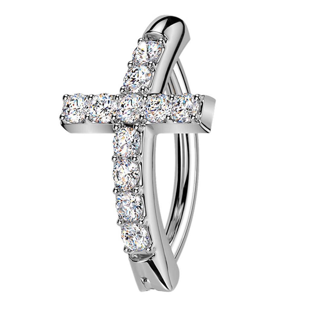 14 Gauge Hinged Crystal Cross Belly Button Ring - Cherry Diva