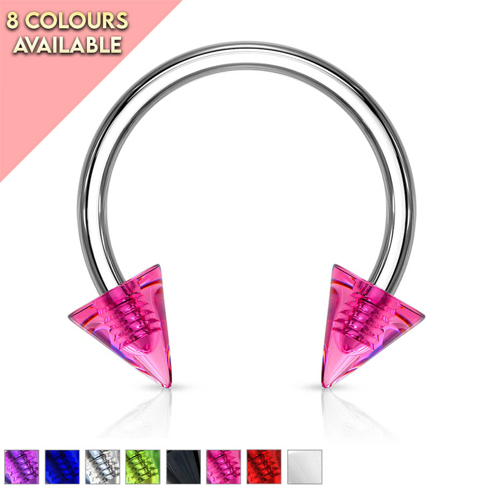 16 Gauge Acrylic Spike Circular Horseshoe Barbell - Cherry Diva
