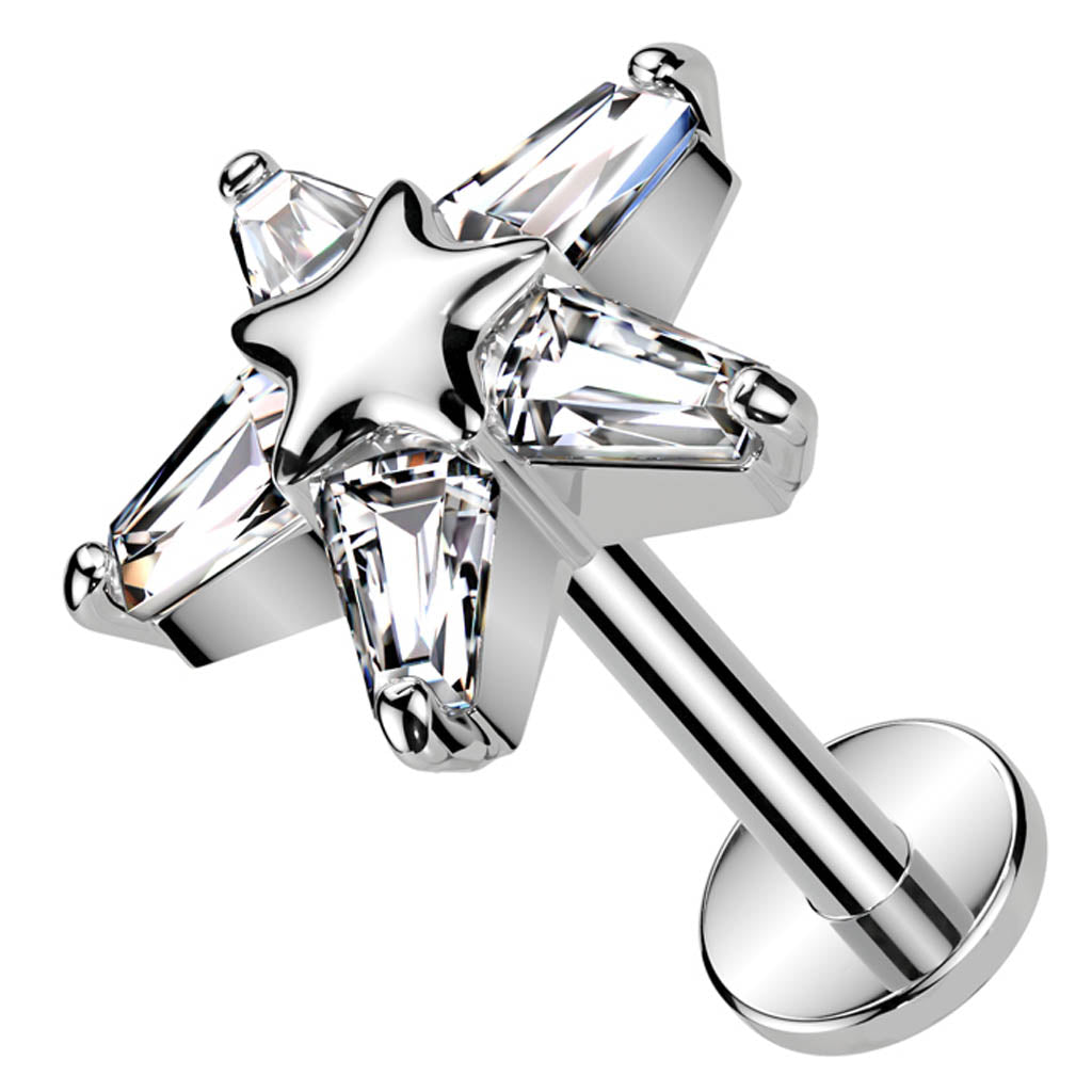 16 Gauge Threadless Silver Crystal Star Cartilage Stud - Cherry Diva