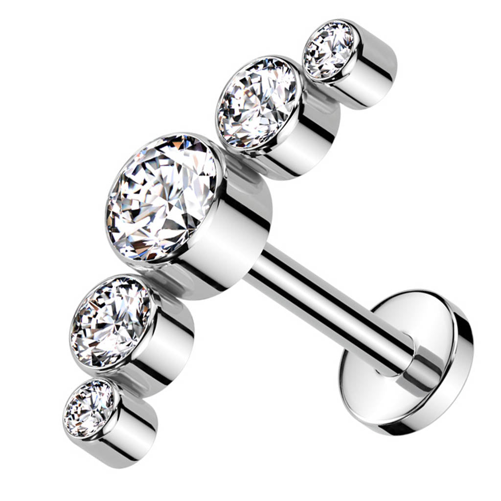16 Gauge Titanium Threadless Five Crystal Cartilage / Labret Stud ...