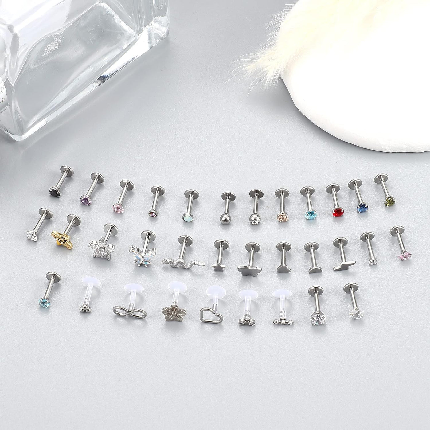 Limited Edition 33 Pack Silver & Crystal Cartilage / Labret Studs ...