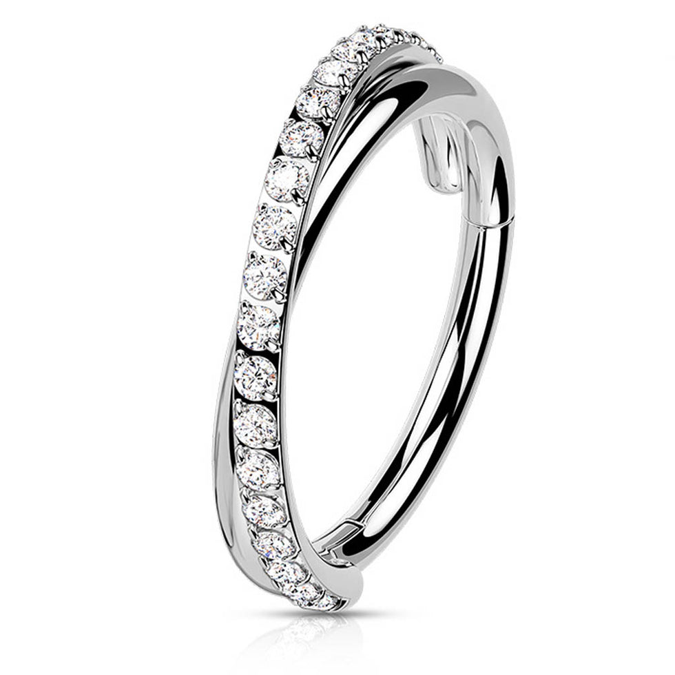 16 Gauge Titanium Crystal Crossover Hinged Hoop - Cherry Diva