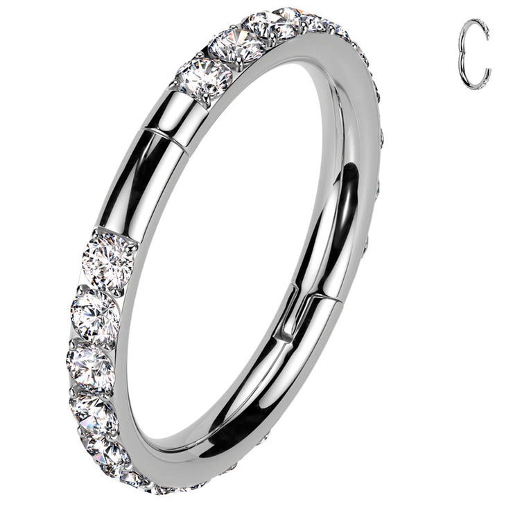 16 Gauge Titanium Crystal Lined Hinged Hook Hoop - Cherry Diva