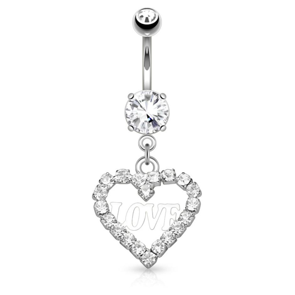 Dangling Silver Love Heart Belly Button Ring - Cherry Diva